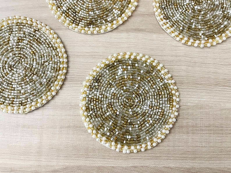 Beaded Coasters Set of 6: Gold, Silver & White Drink Coasters - Etsy