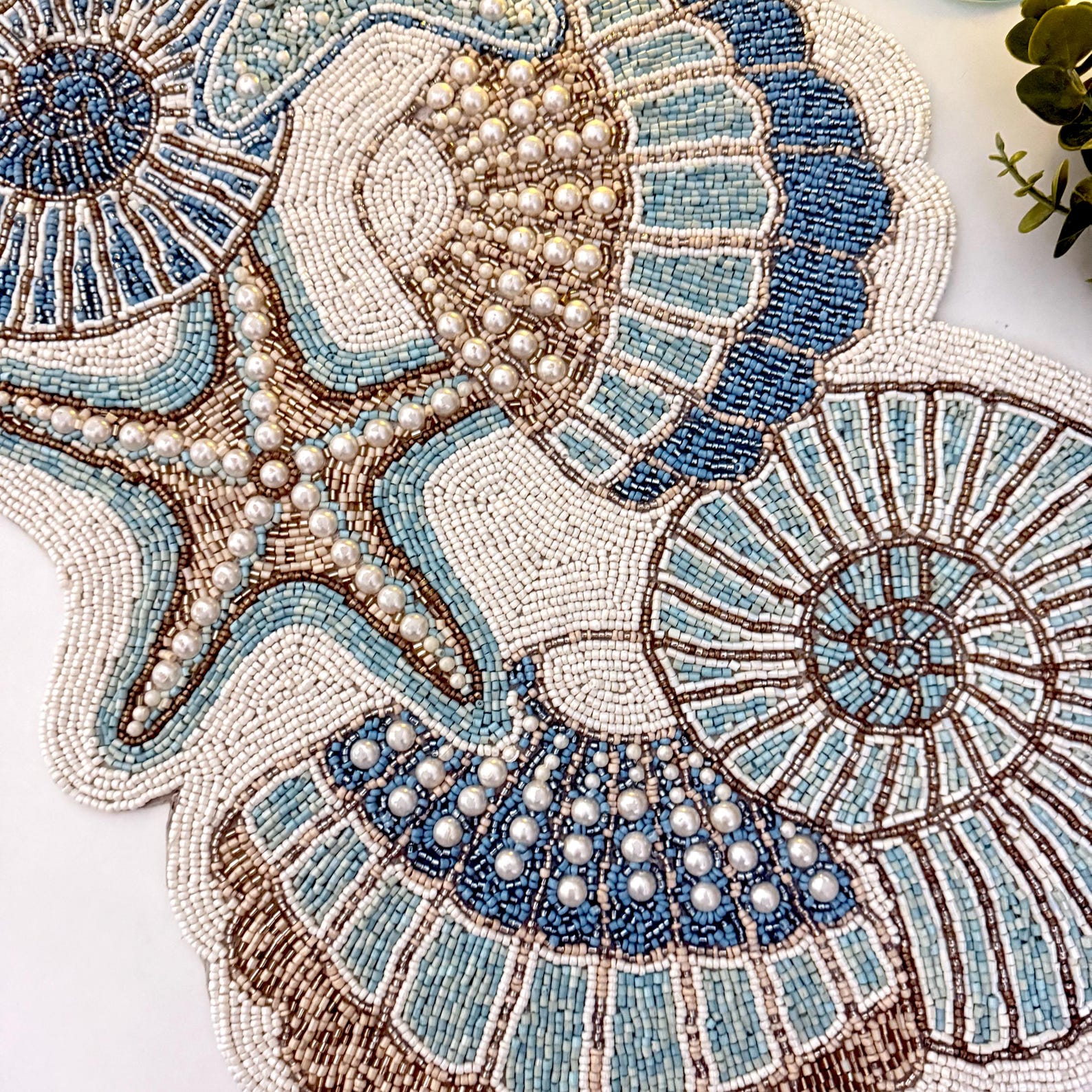 Handmade Beaded Table Runner: Coral & Seashell Design (13x36 Inch) - Etsy