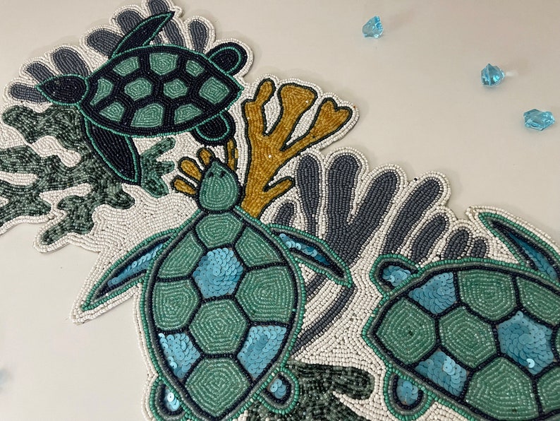 Handmade Bead Table Runner Coastal Ocean Sea Turtle and - Etsy