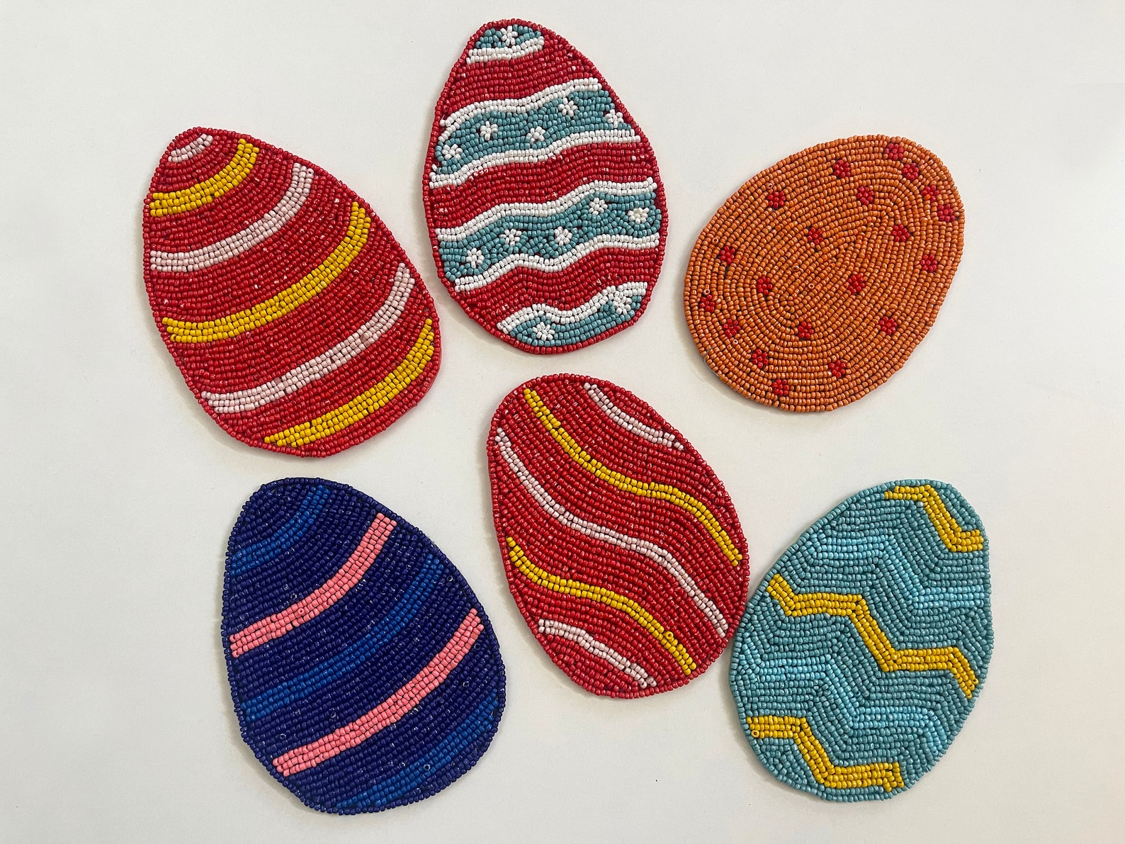 Set of 6 Easter Eggs Coasters Beaded Egg Design Coaster | Etsy