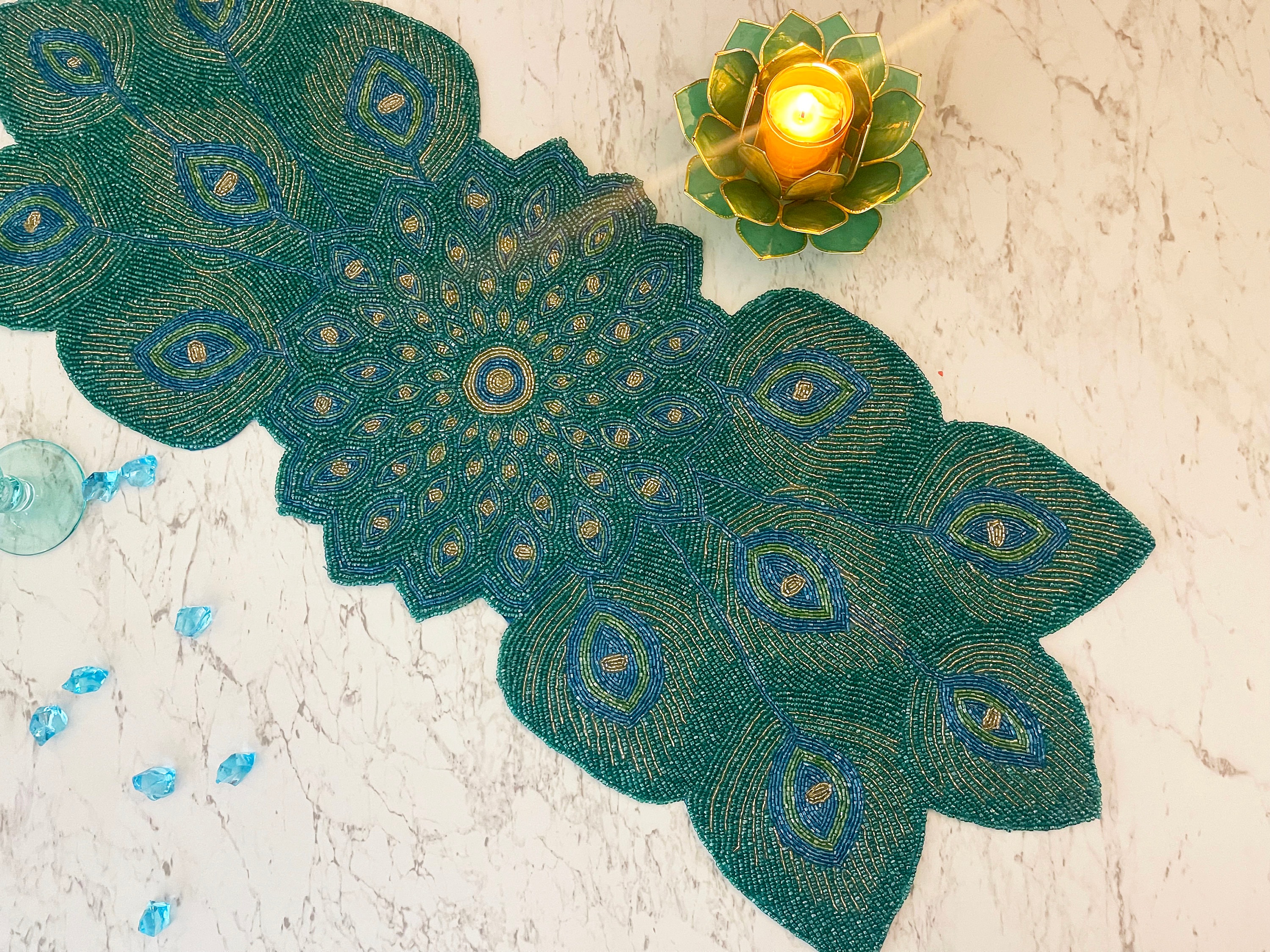 Handmade Bead Table Runner Peacock Design Beaded Runner 13x36 | Etsy
