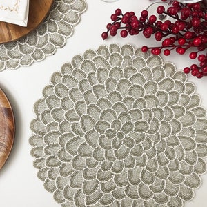 Handmade Beaded Placemat, Table Mats, 14 Inch, Champaign Dinner Mat 1 ...