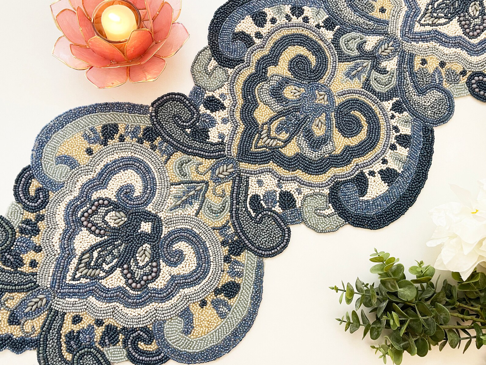 Handmade Luxury Table Runner, Bluish-grey Centerpiece, 13x36inch - Etsy