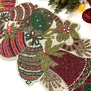 Handmade Christmas Table Runner, Beaded Runner, Centerpiece Multi ...