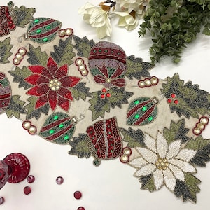 Handmade Christmas Table Runner, Beaded Runner, Centerpiece Multi ...