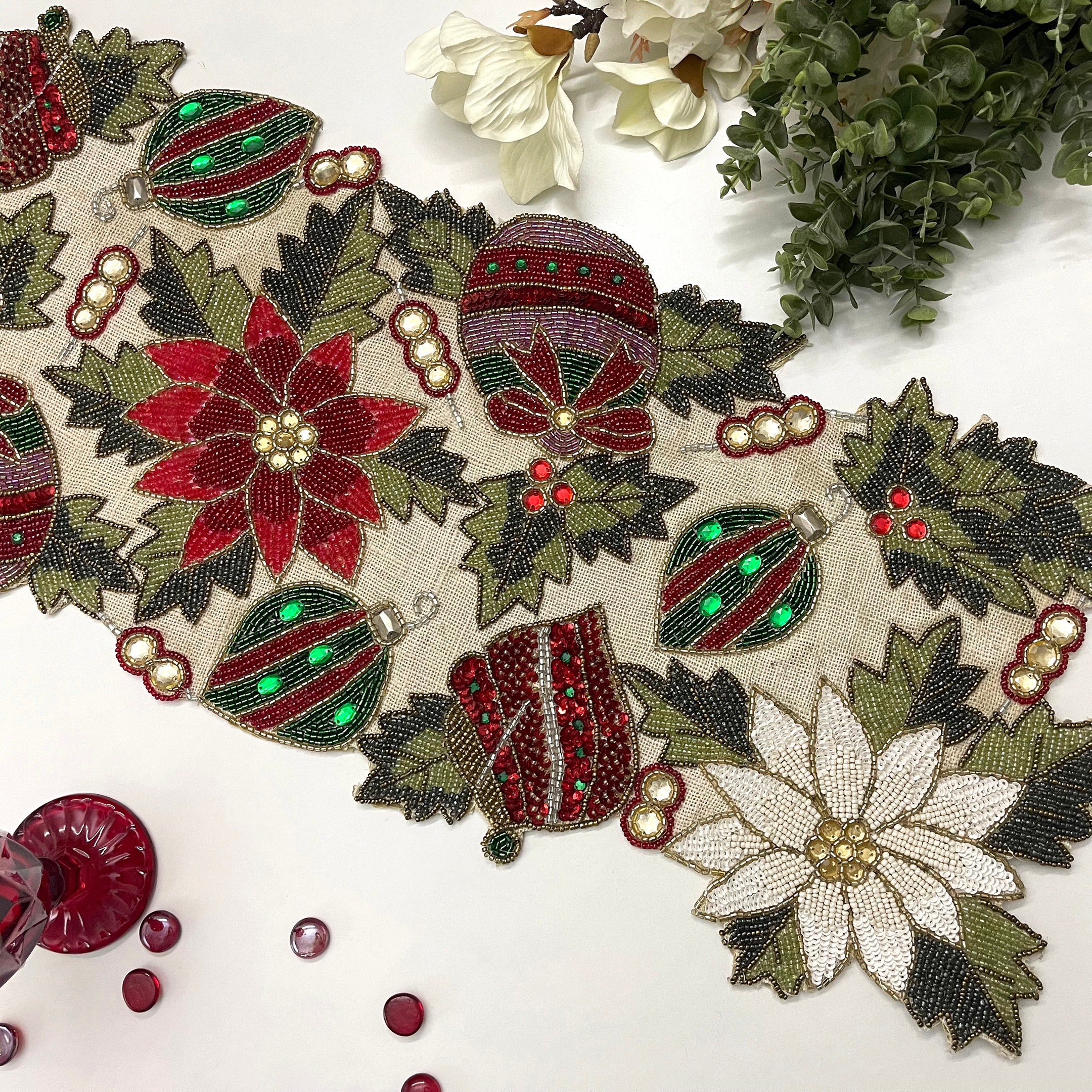 Handmade Christmas Table Runner Beaded Runner Centerpiece - Etsy