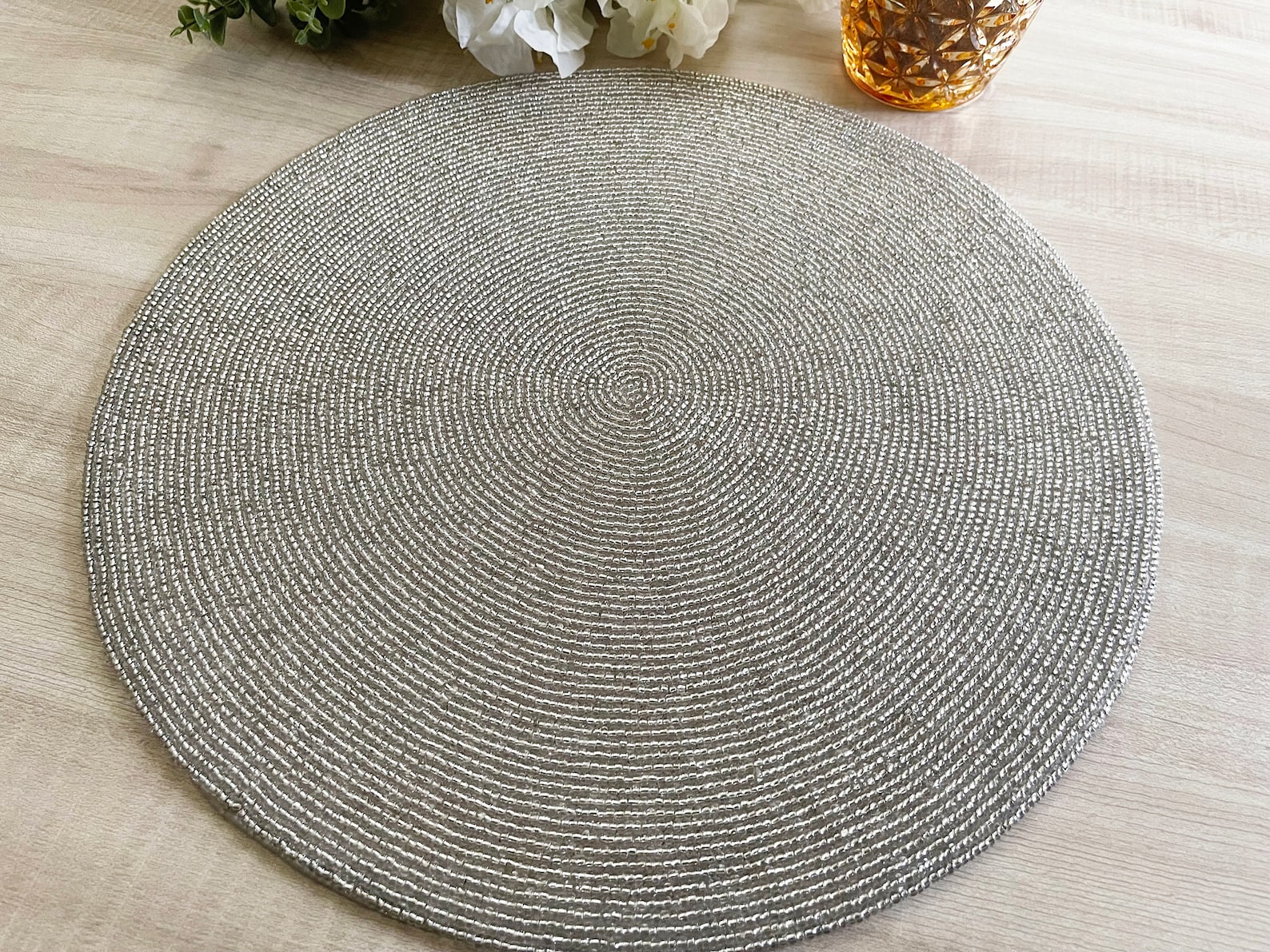 Set of 6 Handmade Beaded Placemat Beaded Table Mat Silver - Etsy
