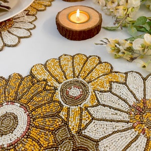 Handmade Beaded Placemat, Table Mats, 17x12 Inch, Sunflower Dinner Mat ...