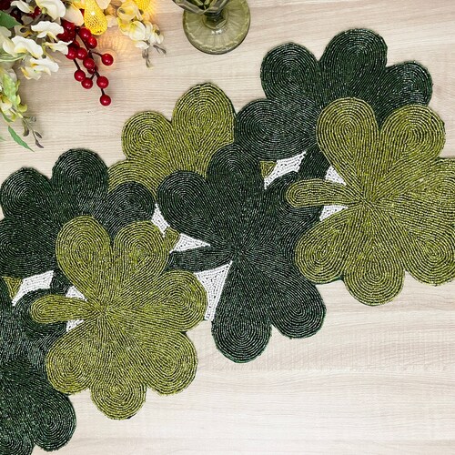 Handmade Table Runner Clover Leaf / Shamrock Hand Beaded | Etsy
