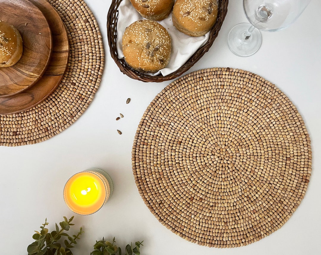 Handmade Wooden Beaded Placemat Set: Light Oak Table Decor, Set of 2 - Etsy