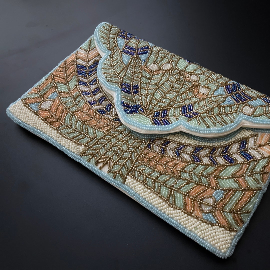 Handmade Beaded Clutch Bag: Green & Blue Party Purse - Etsy