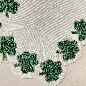Handmade Table Runner, Clover Leaf / Shamrock Hand Beaded Runner, Green ...