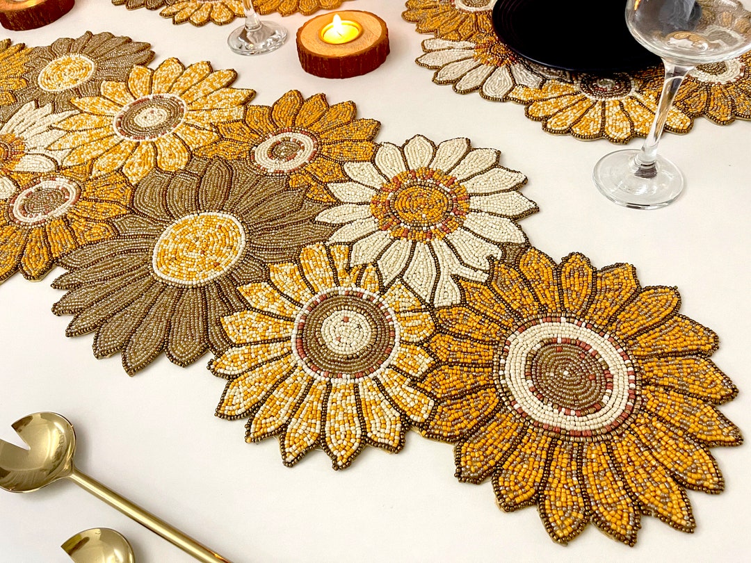Handmade Bead Table Runner and Placemat, Sunflower Beaded Runner - Etsy
