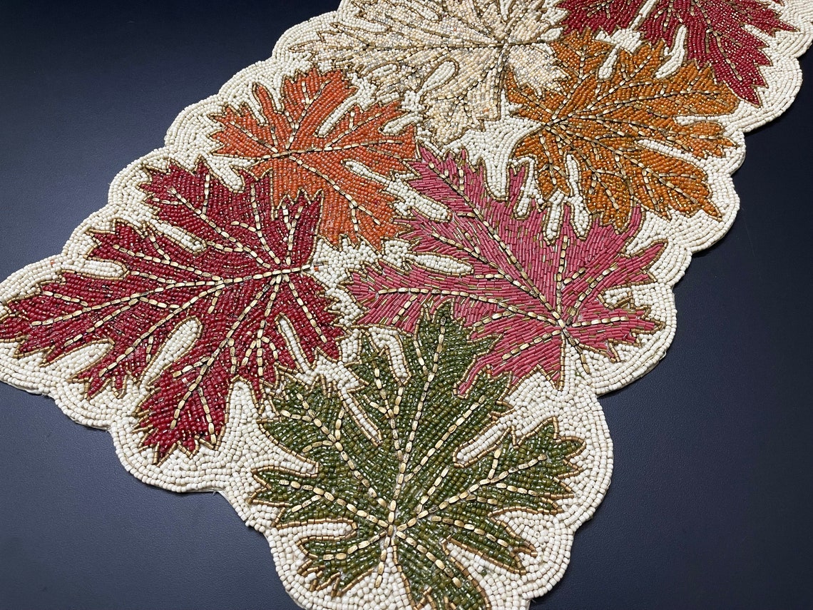 Handmade Table Runner Colourful Maple Leaf Bead Runner - Etsy