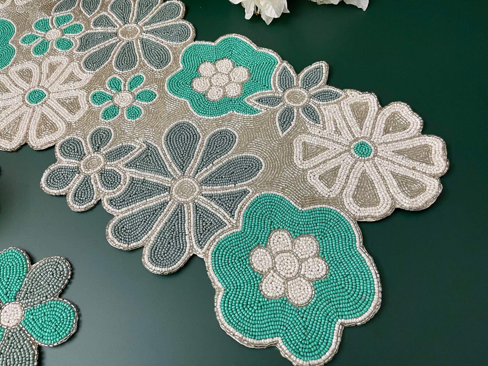 Handmade Bead Table Runner and Placemat, Floral Beaded Runner - Etsy