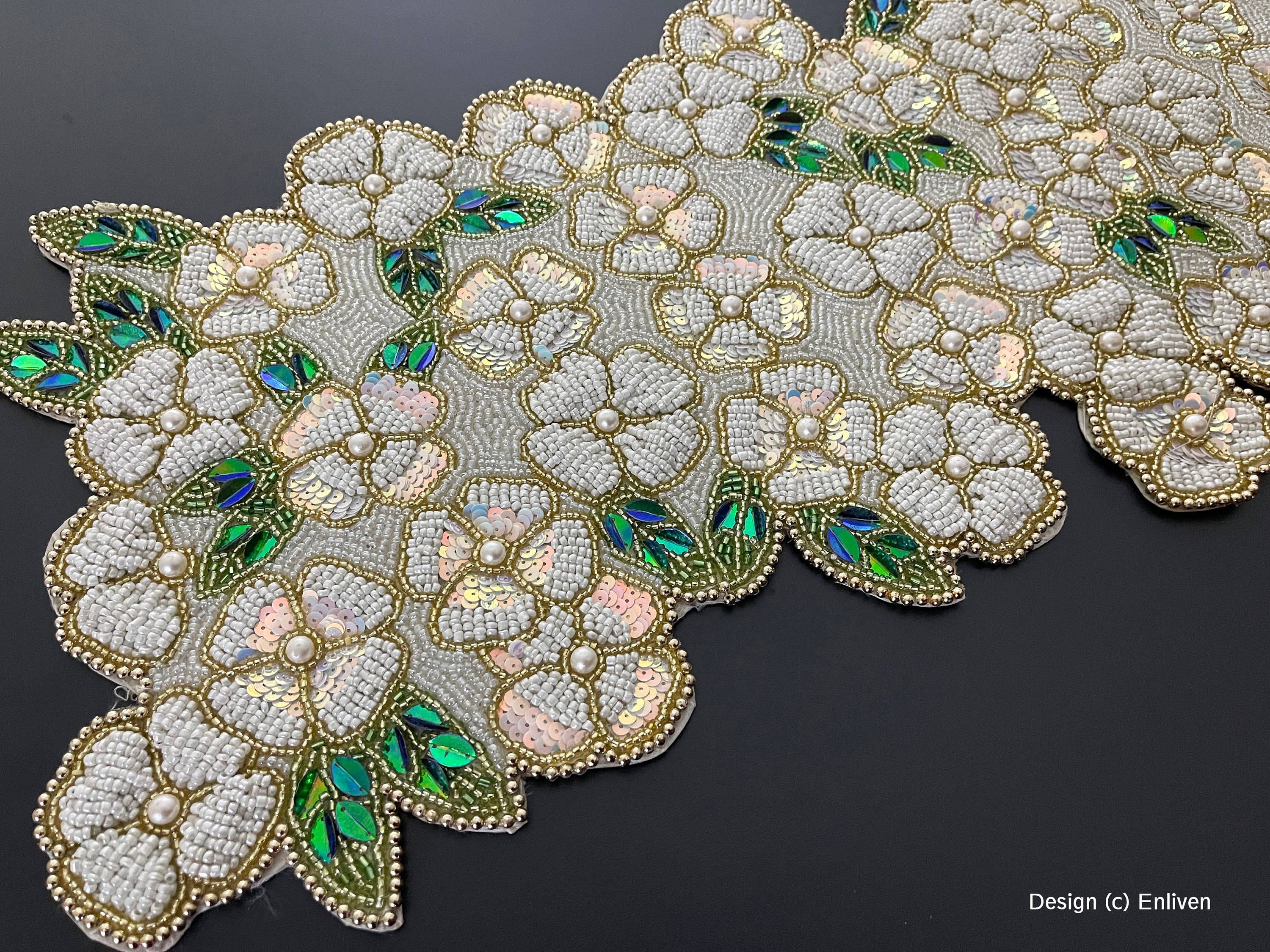 Handmade Beaded Spring Table Runner White Flowers Bed | Etsy