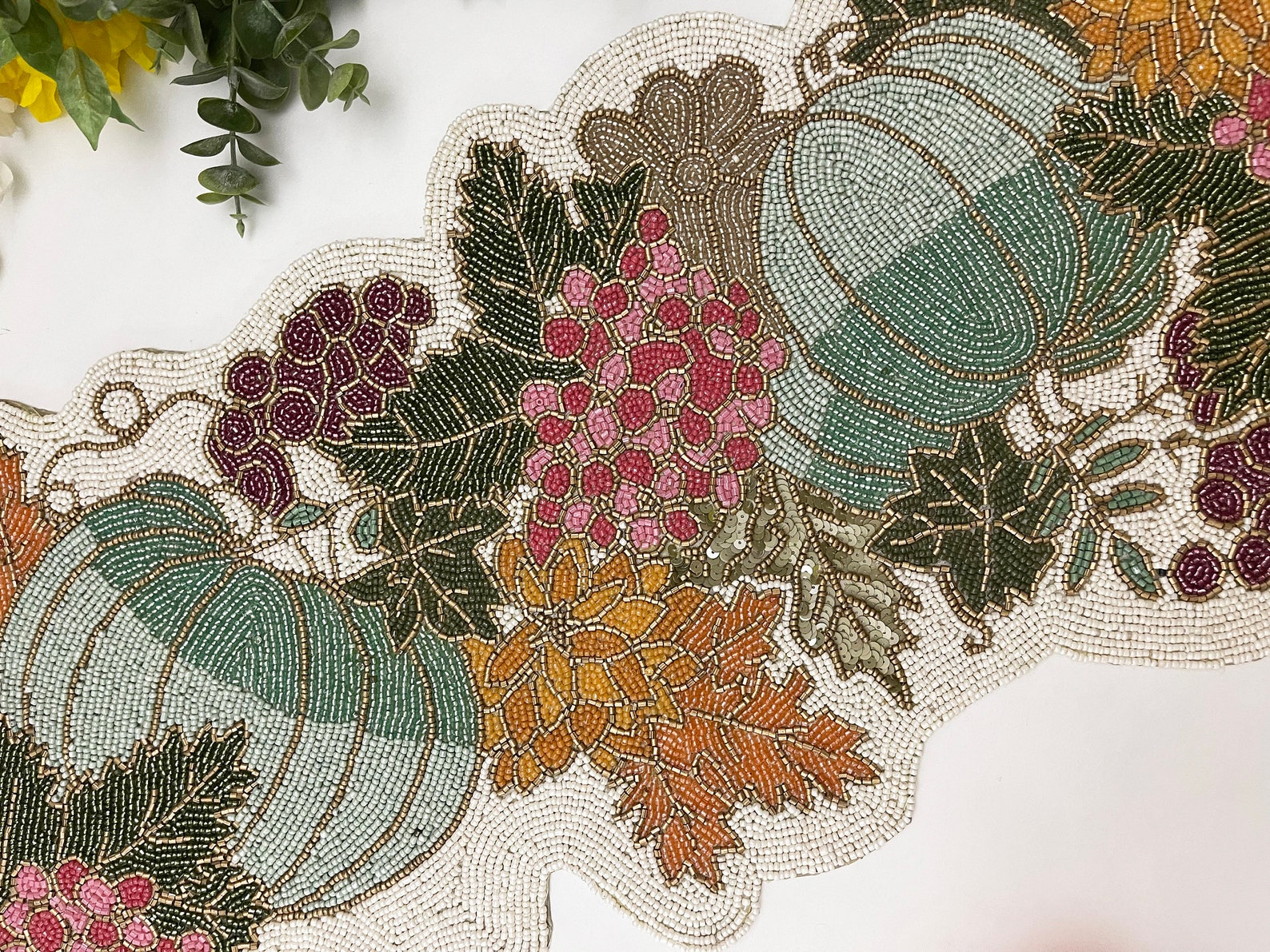 Handmade Bead Table Runner, Multicolour Pumpkin and Flower Fall Runner ...