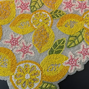 Handmade Table Runner, Lemon and Leaves Beaded Runner Floral ...