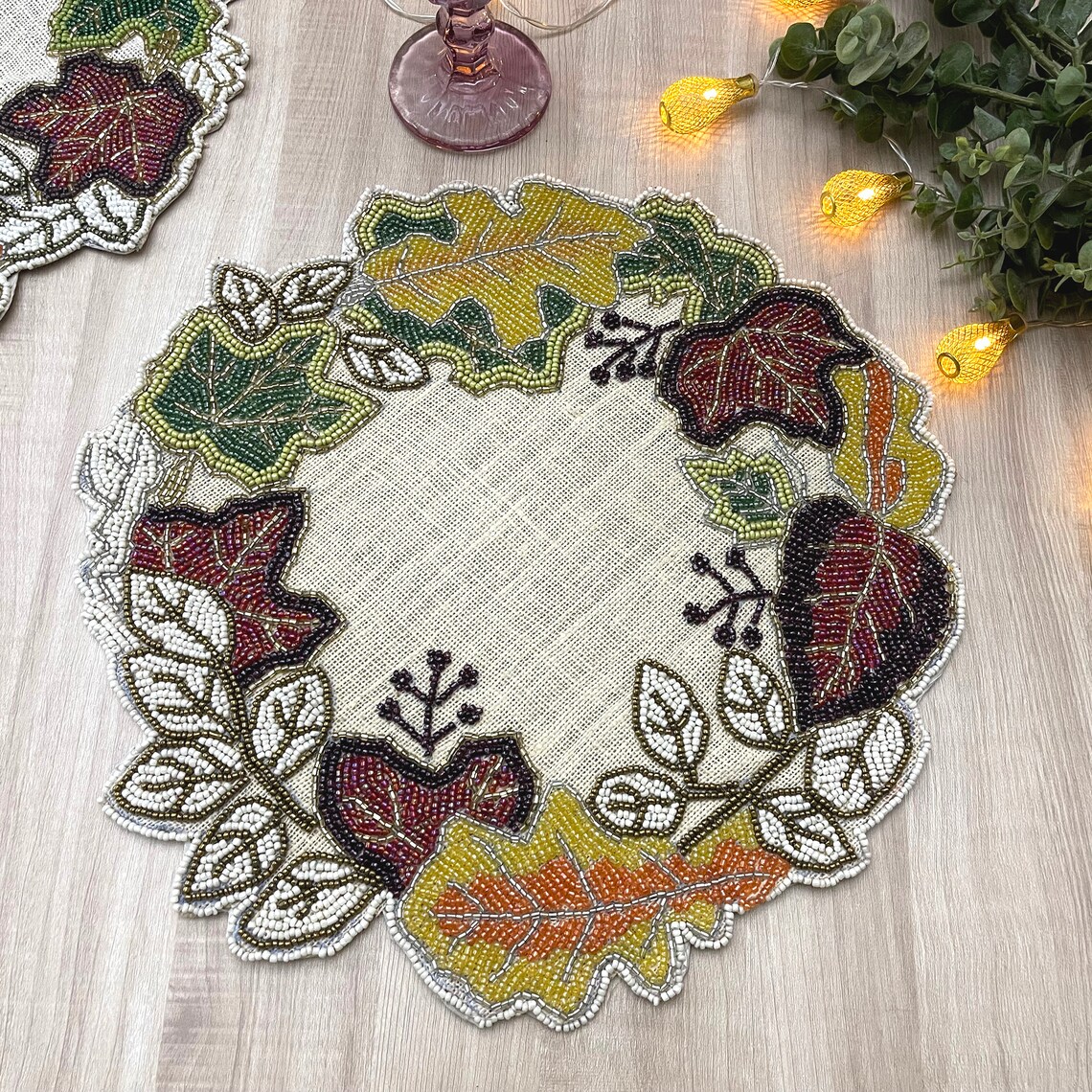 Handmade Beaded Fall Placemat Maple Leaf Tablemat on Burlap - Etsy