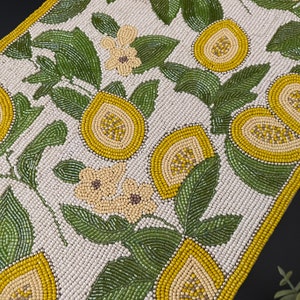 Handmade Table Runner, Lemon and Leaves Beaded Runner Floral ...