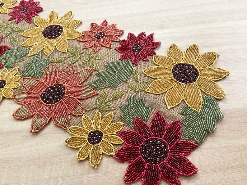 Farmhouse Floral Spring Beaded Table Runner Handmade Burlap - Etsy