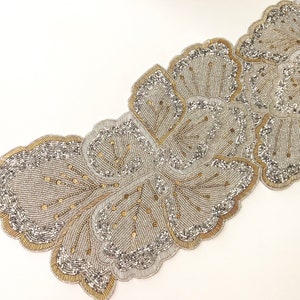 Handmade Bead Table Runner, Beaded Runner, Butterfly, Silver and Gold ...