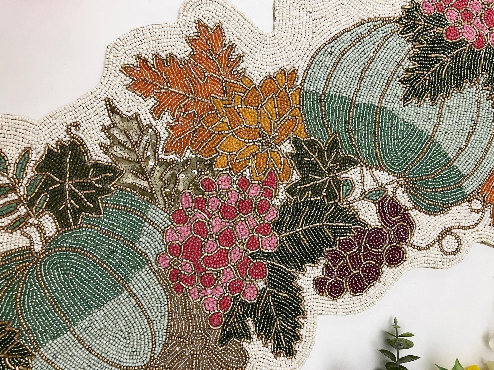 Handmade Bead Table Runner, Multicolour Pumpkin and Flower Fall Runner ...