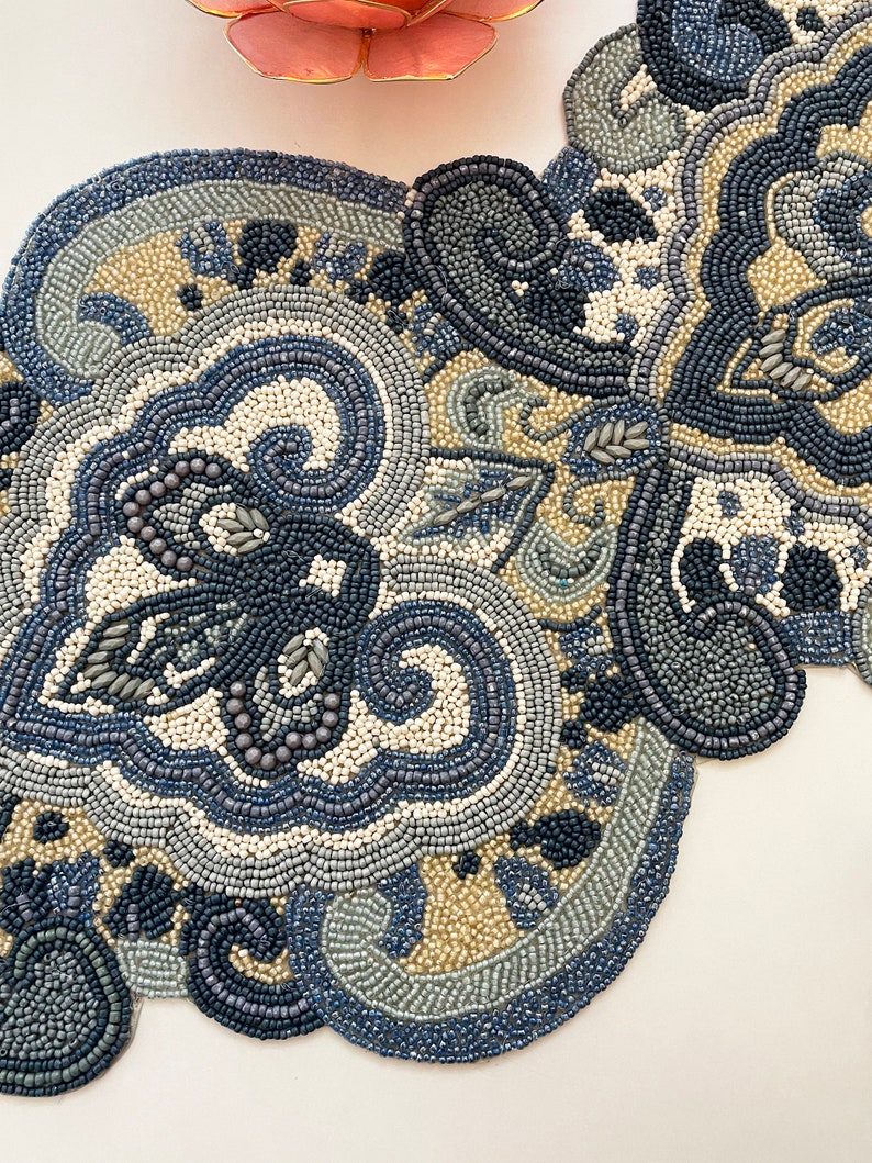 Handmade Luxury Table Runner, Bluish-grey Centerpiece, 13x36inch - Etsy