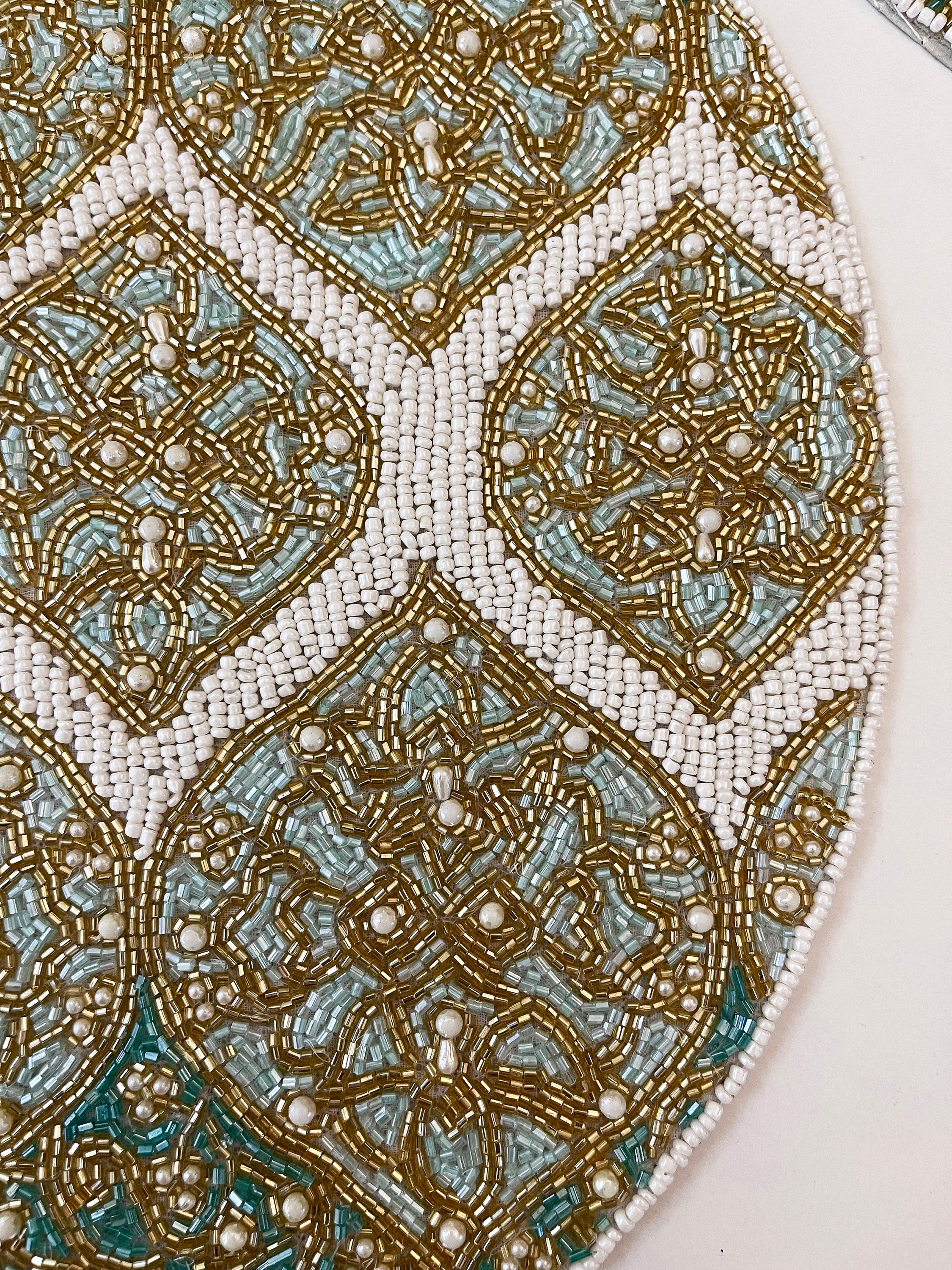 Luxury Handmade Bead Placemat, Table Decoration, Beaded Tablemat, Teal ...