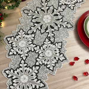 Handmade Bead Table Runner, Christmas Beaded Runner, Snowflakes ...
