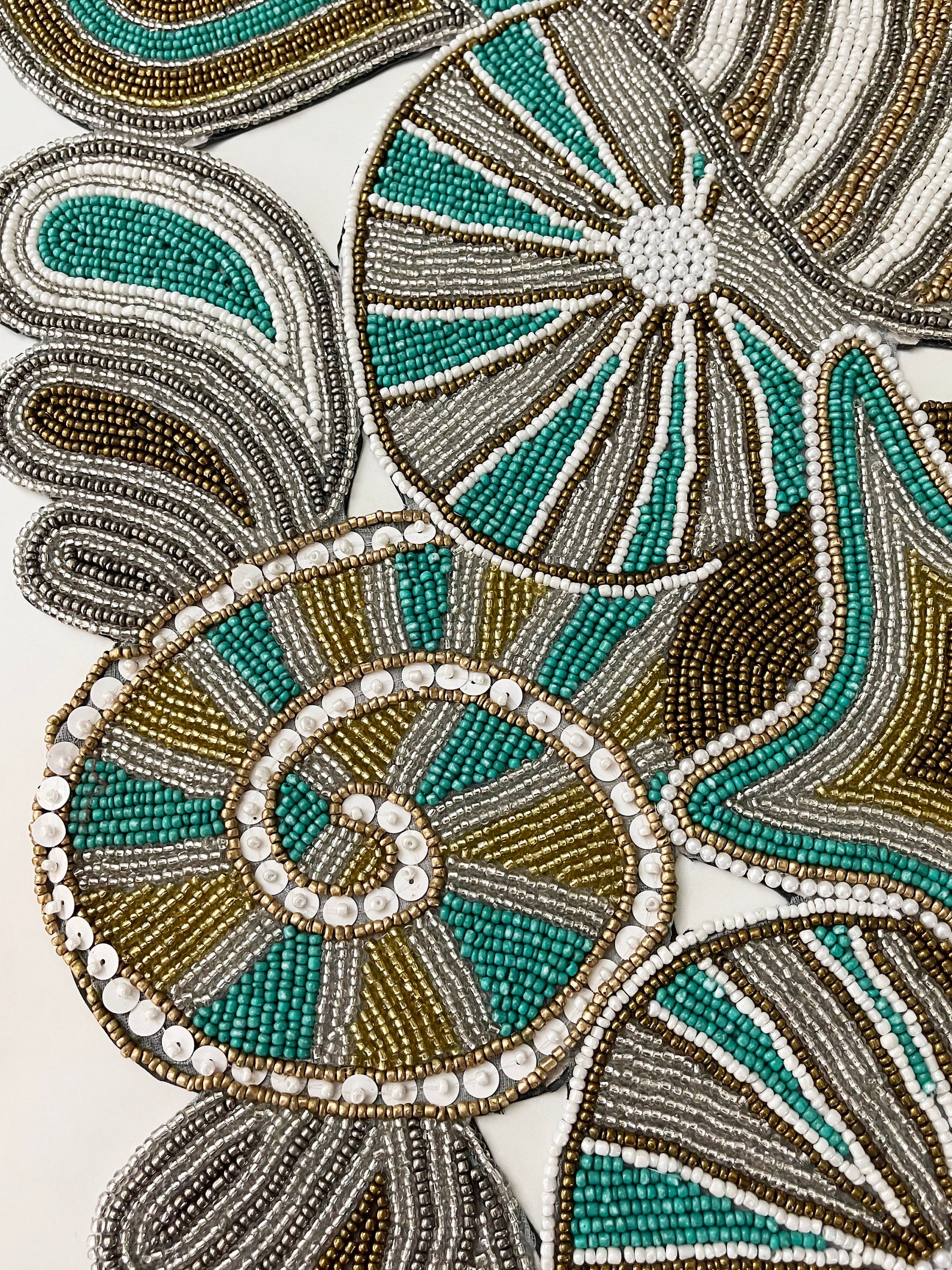 Handmade Table Runner, Teal Gold Seashell Beaded Centerpiece, 13x36inch ...