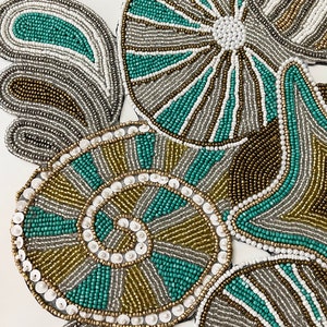 Handmade Table Runner, Teal Gold Seashell Beaded Centerpiece, 13x36inch ...