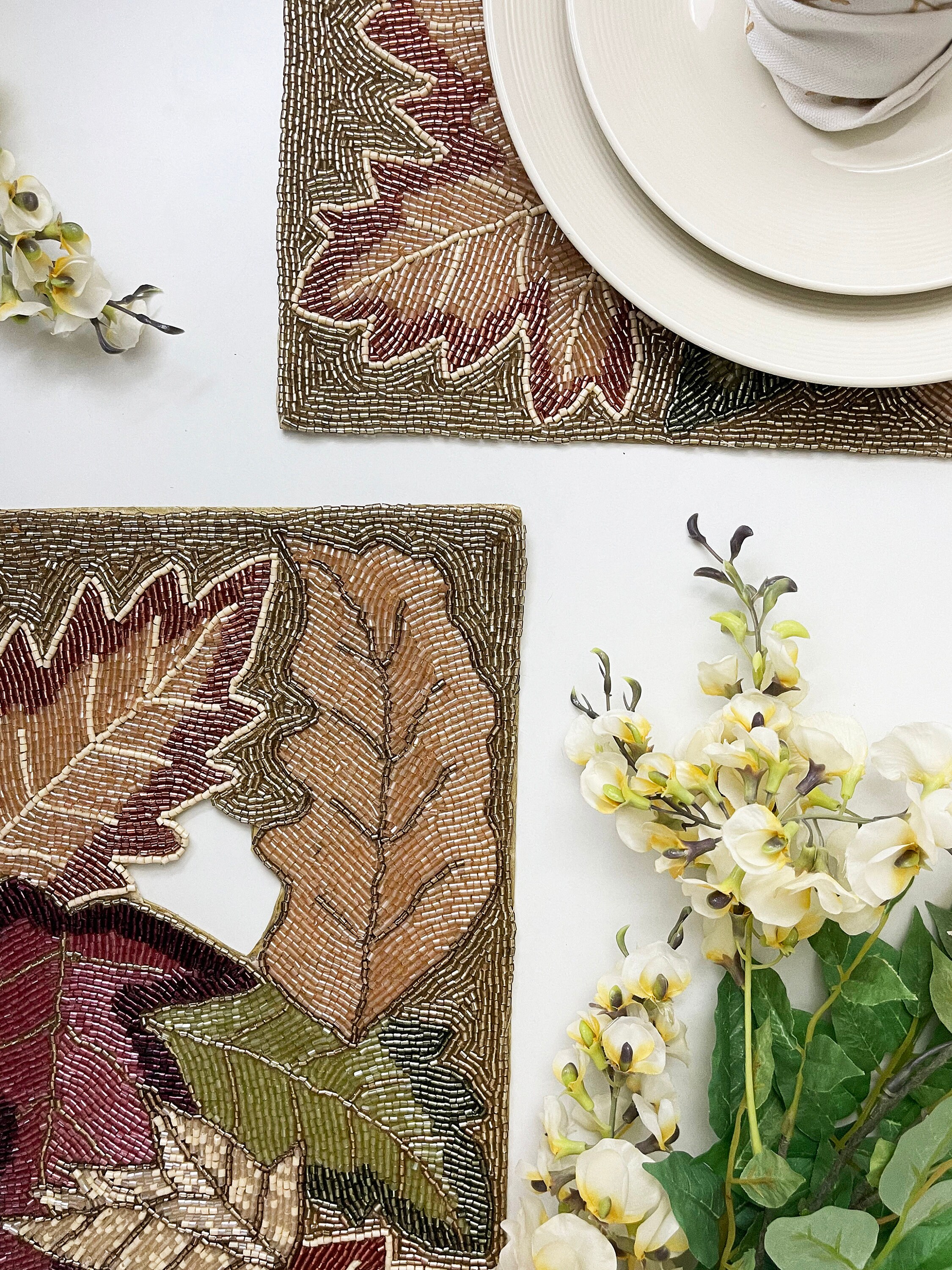 Set of 2 handmade beaded placemat maple leaf table mat bead | Etsy