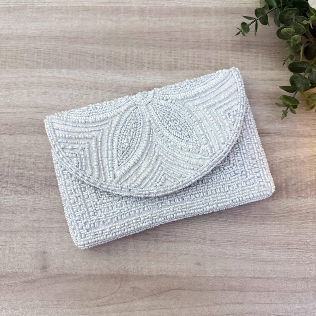 Handmade Beaded Clutch Bag: Pearl White Wedding Party Purse - Etsy
