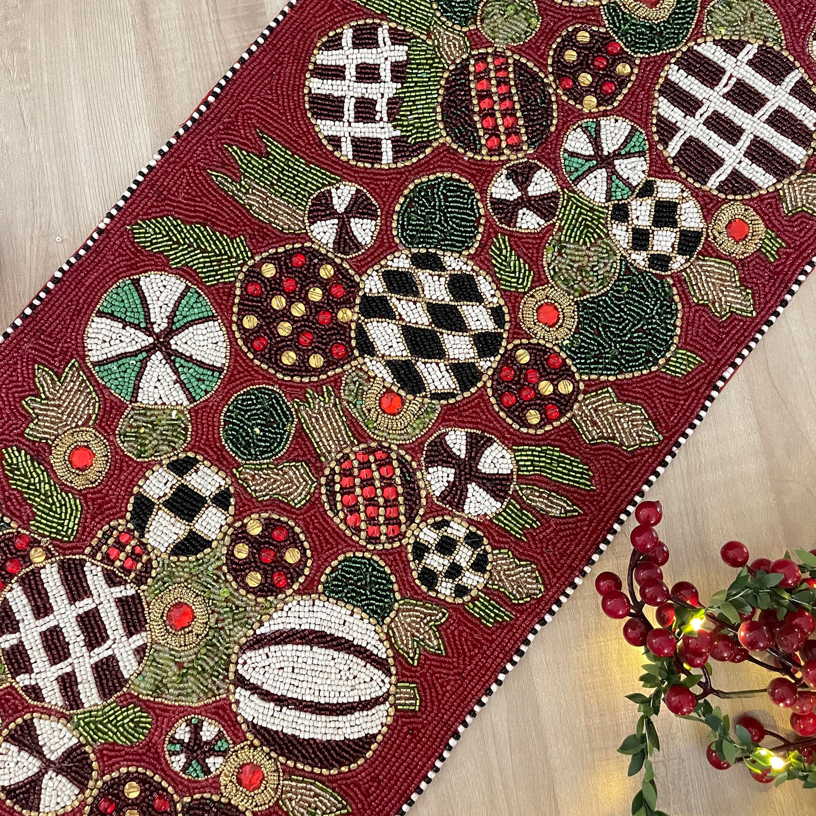 Handmade Christmas Table Runner, Beaded Runner, Multi Colour, 13x36inch ...