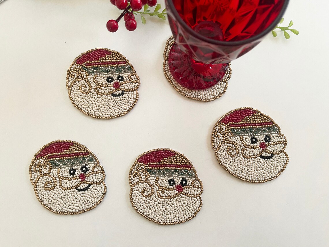 Set of 6 Christmas Santa Coasters Drink Beaded Coasters Gift - Etsy