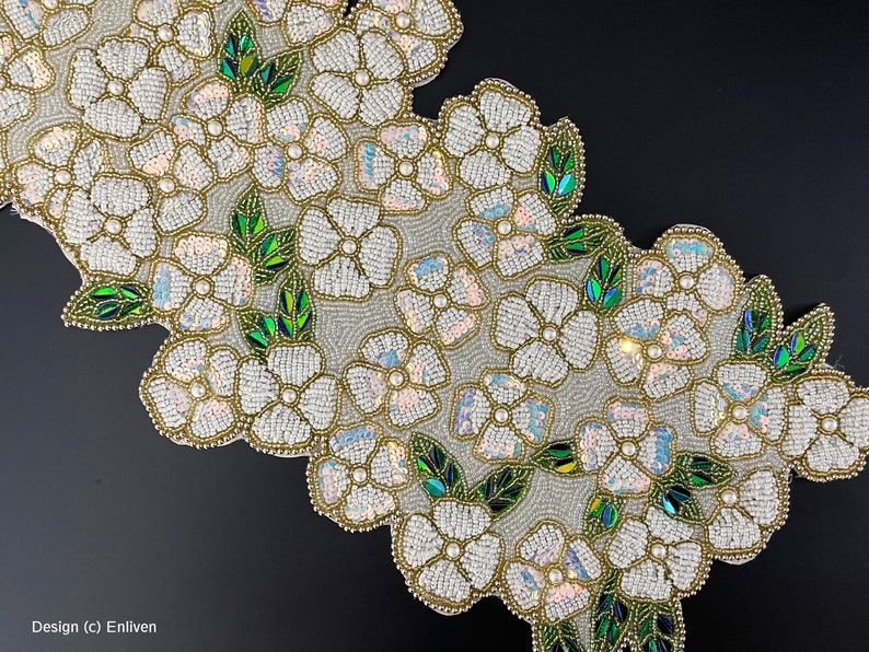 Handmade Beaded Spring Table Runner White Flowers Bed | Etsy