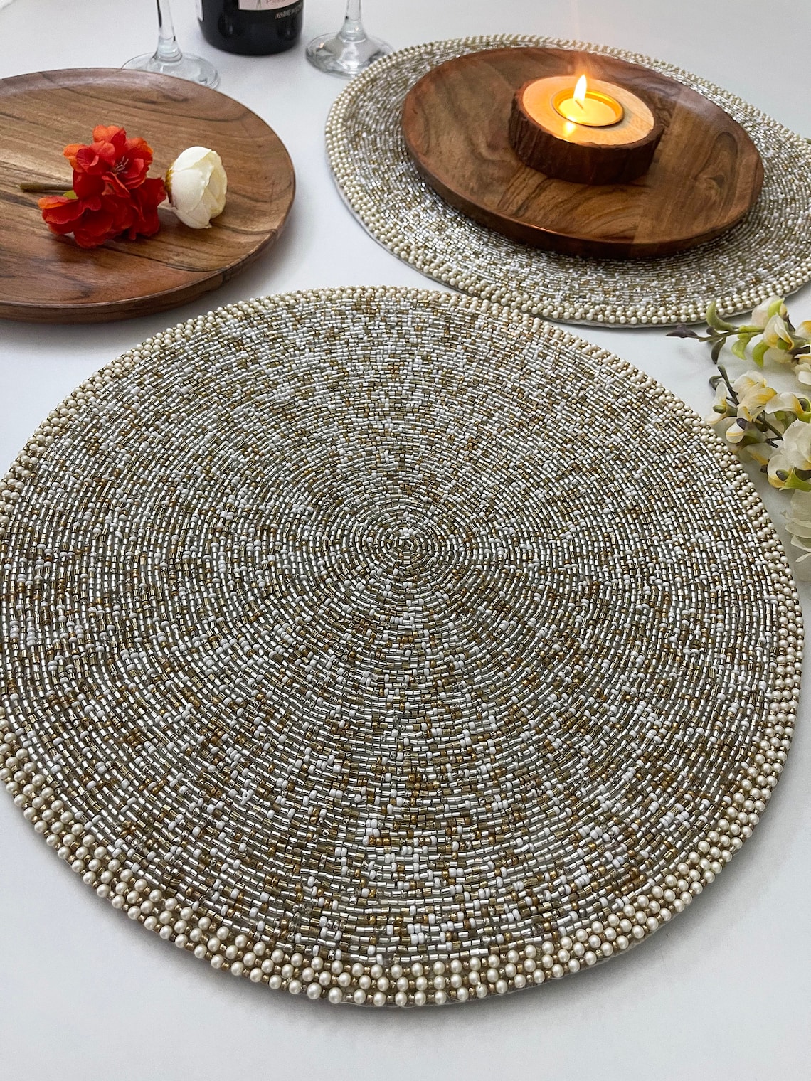 Handmade Beaded Placemat Beaded Table Mat Gold and Silver - Etsy