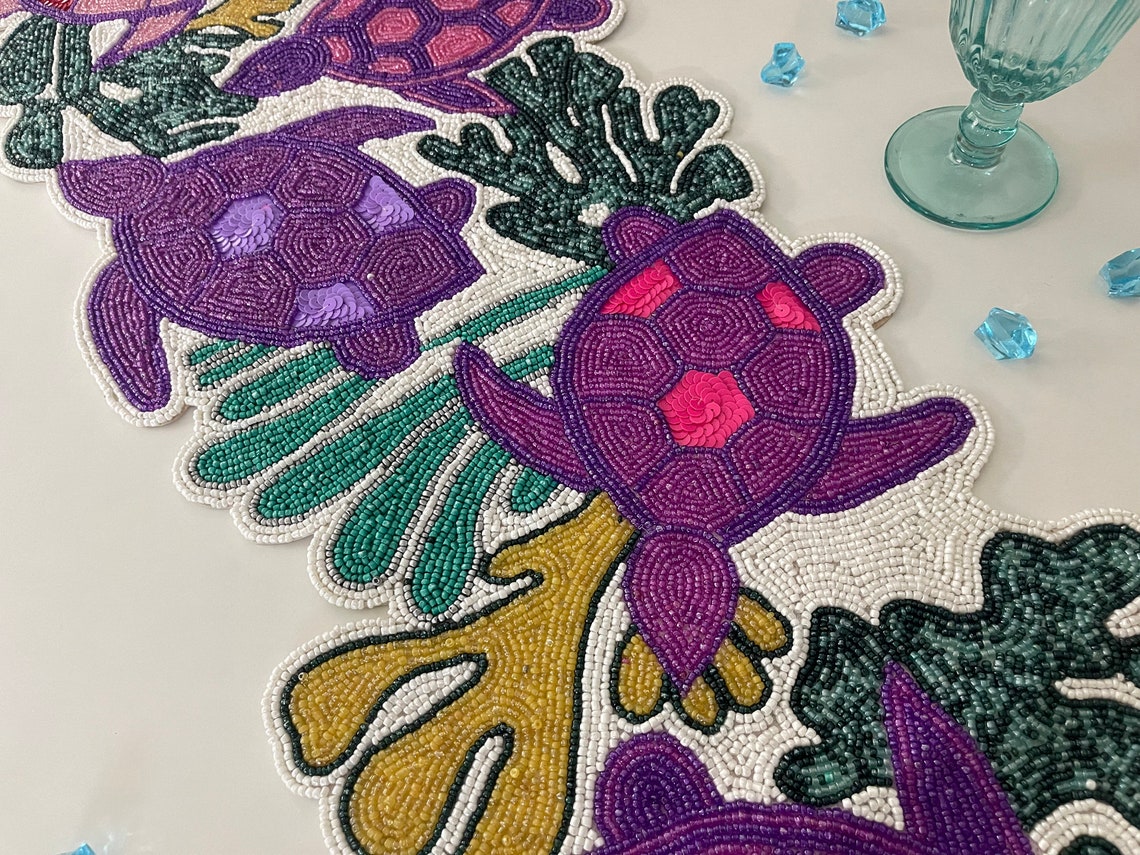 Handmade Bead Table Runner Coastal Ocean Sea Turtle and - Etsy