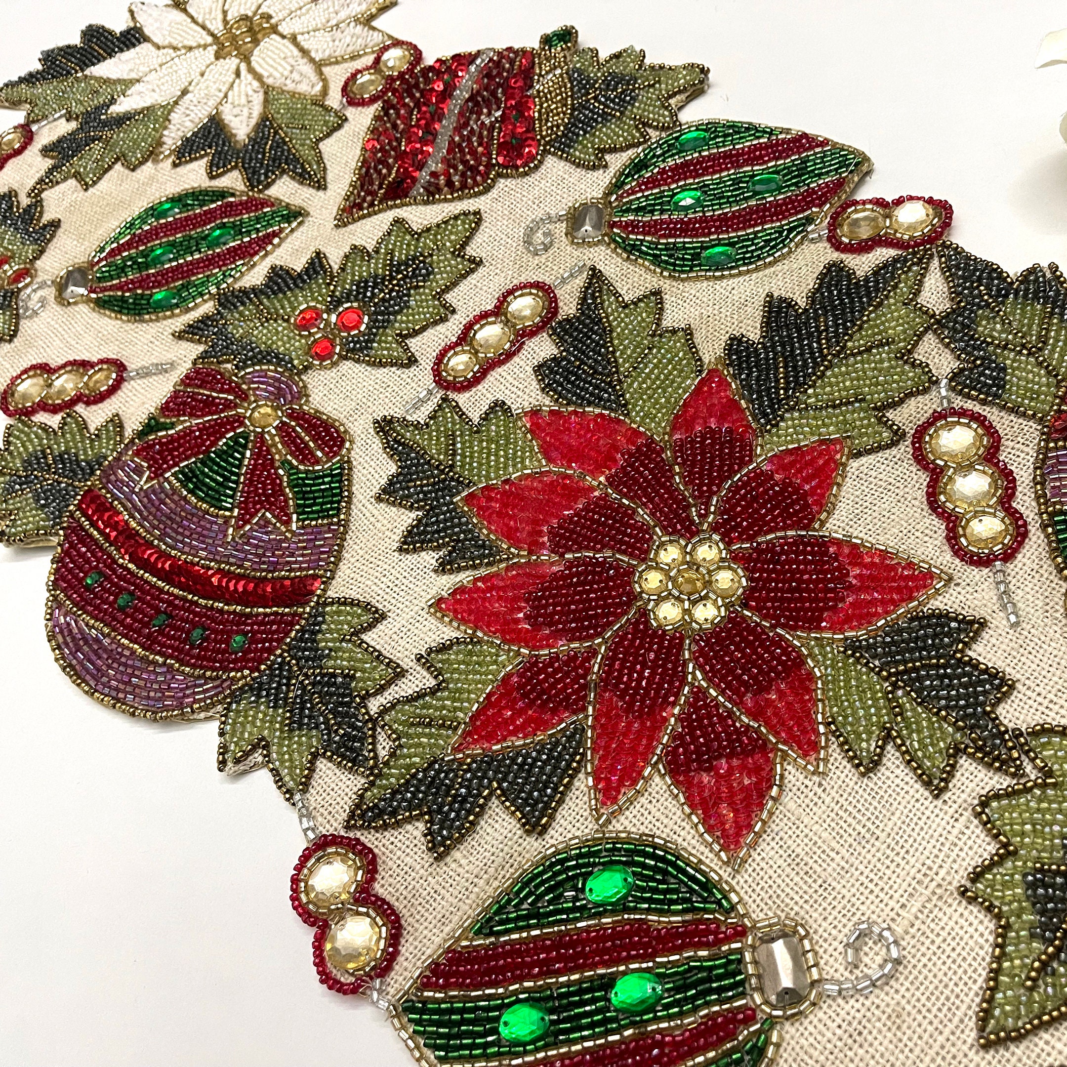Handmade Christmas Table Runner Beaded Runner Centerpiece - Etsy