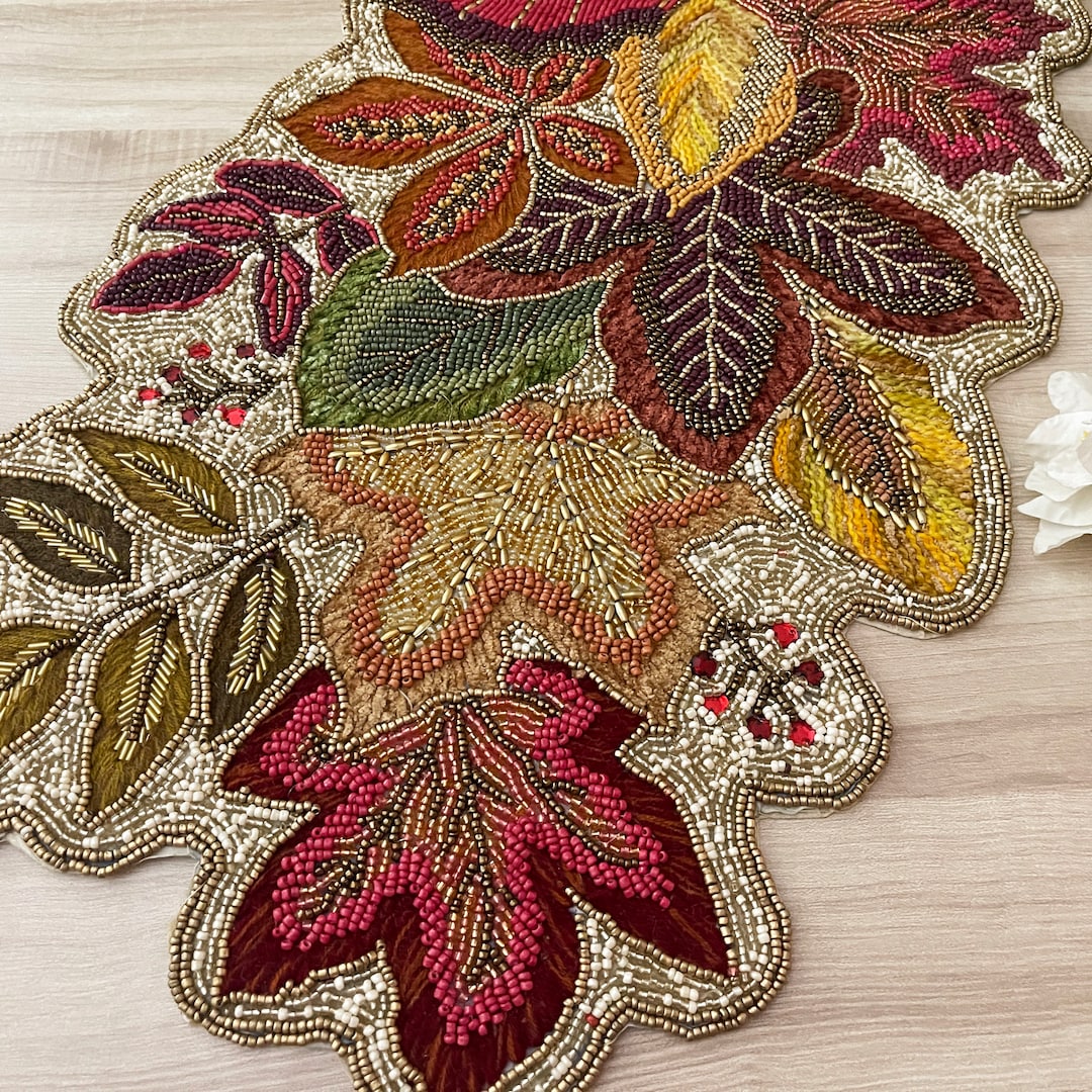 Handmade Table Runner, Maple Leaf Bead Runner, 13x36inch, Multicolour ...