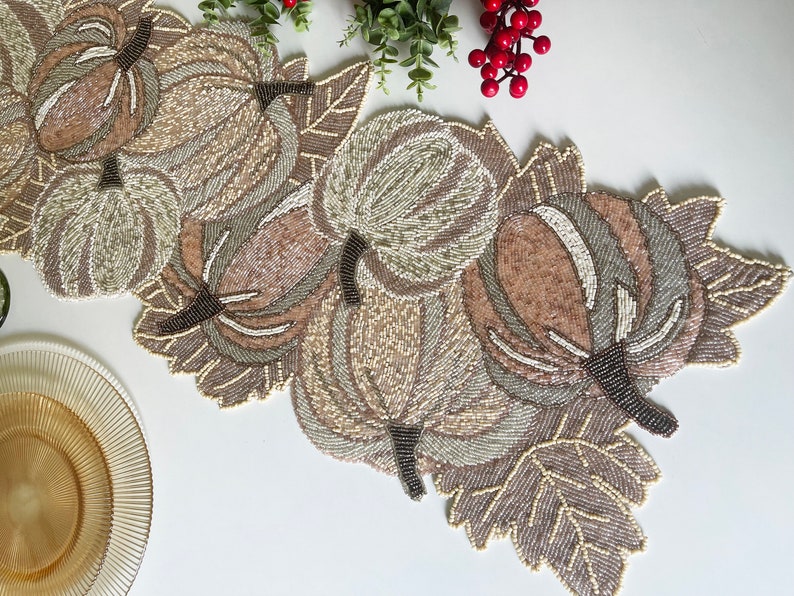 Handmade Bead Table Runner Pumpkin Multicolour Fall Runner - Etsy