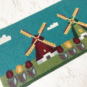Handmade Beaded Table Runner, Dutch Klompen, Windmills and Tulip Fields ...