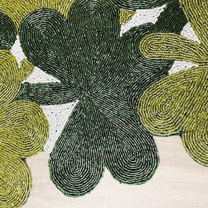 Handmade Table Runner, Clover Leaf / Shamrock Hand Beaded Runner, Green ...