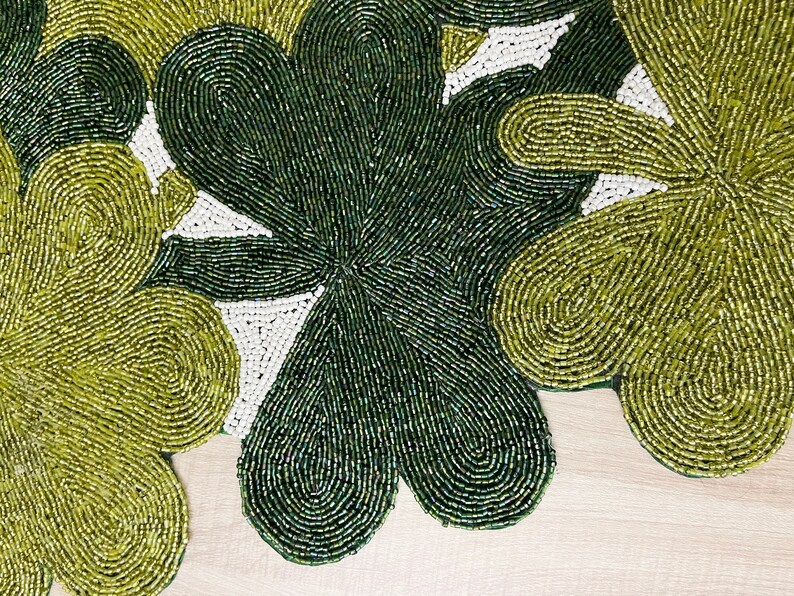 Handmade Table Runner, Clover Leaf / Shamrock Hand Beaded Runner, Green ...