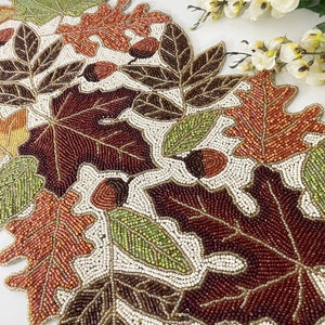 Handmade Table Runner, Maple Leaf Bead Runner, 13x36inch, Multicolour ...