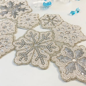 Handmade Bead Table Runner, Christmas Beaded Runner, Snowflakes ...