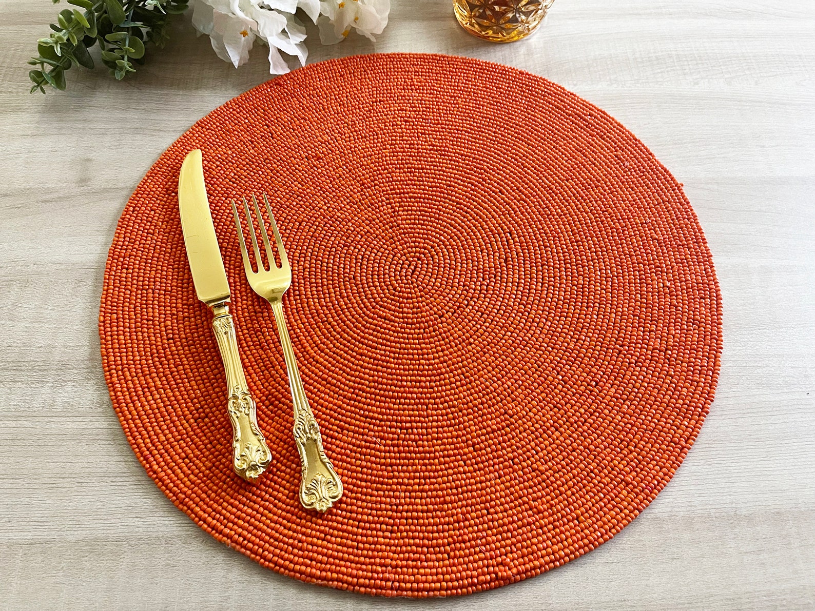 Set of 6 Handmade Beaded Placemat Beaded Table Mat Orange - Etsy