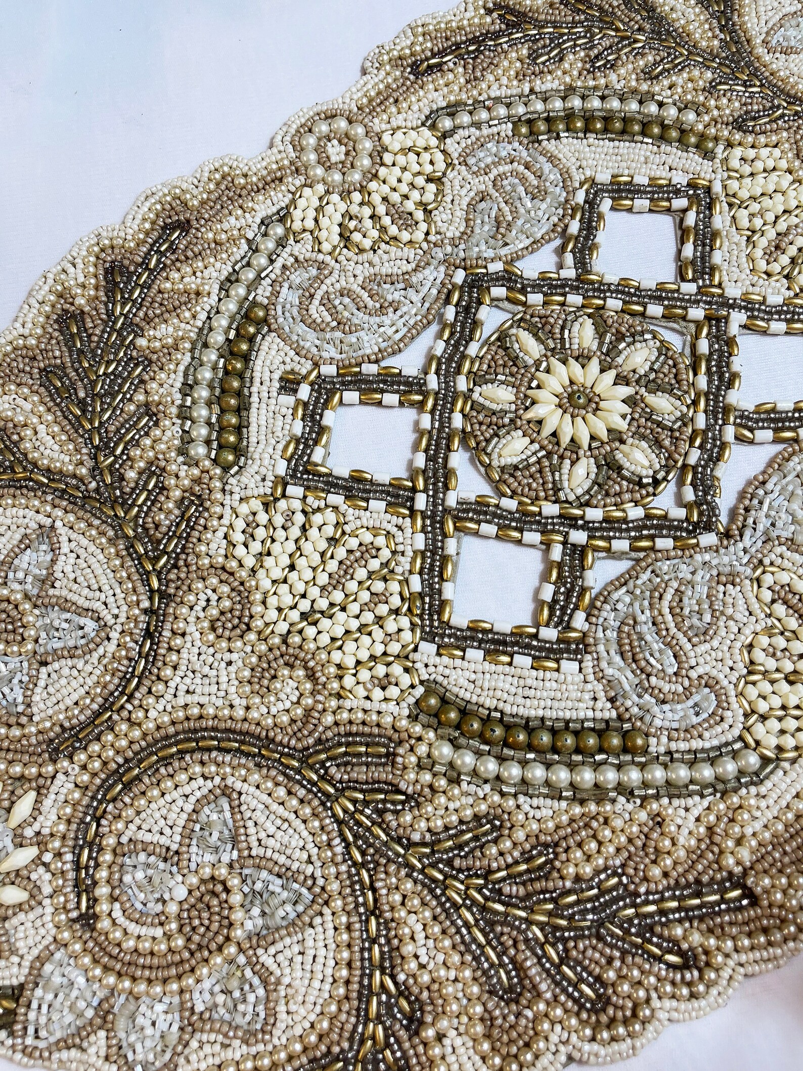Handmade Table Runner, Beaded Table Runner, Gold & Cream Beads ...