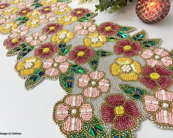 Handmade Beaded Spring Table Runner White Flowers Bed | Etsy